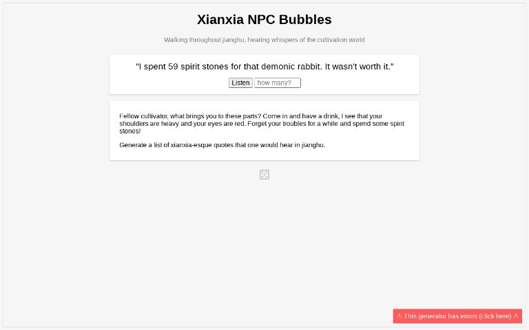 Xianxia NPC Bubbles ― Perchance Generator