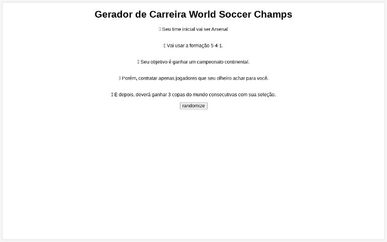 Gerador de Carreira World Soccer Champs ― Perchance Generator