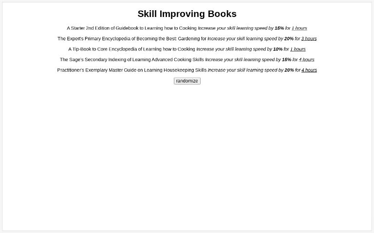 Skill Improving Books ― Perchance Generator