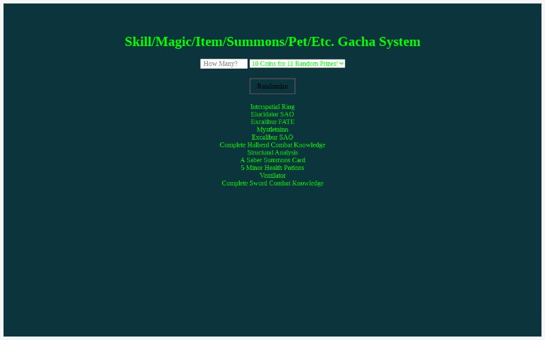 Skill/Magic/Item/Summons/Pet/Etc. Gacha System ― Perchance Generator