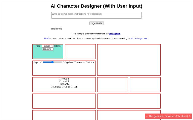AI Character Designer (With User Input) ― Perchance Generator