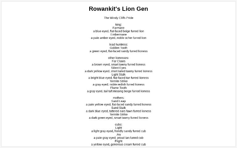 Rowankit's Lion Gen ― Perchance Generator
