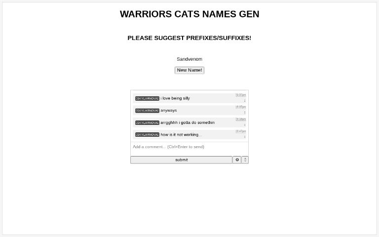 WARRIORS CATS NAMES GEN PLEASE SUGGEST PREFIXES/SUFFIXES!