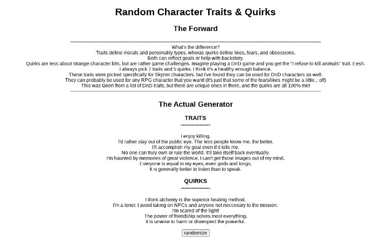 Random Character Traits & Quirks ― Perchance Generator