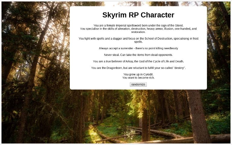 Skyrim RP Character ― Perchance Generator