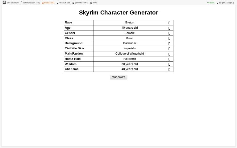 Skyrim Character Generator