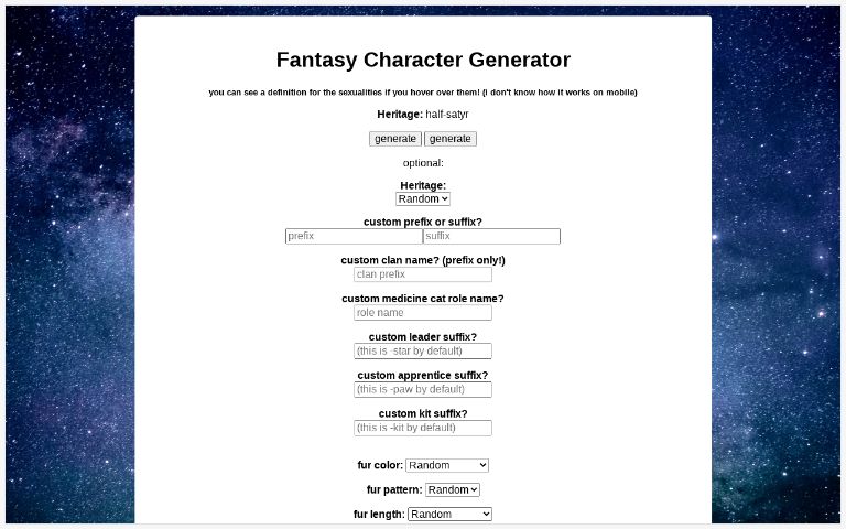 Fantasy Character Generator
