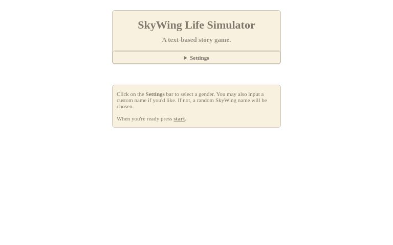 SkyWing Life Simulator ― Perchance Generator