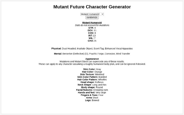 Mutant Future Character Generator