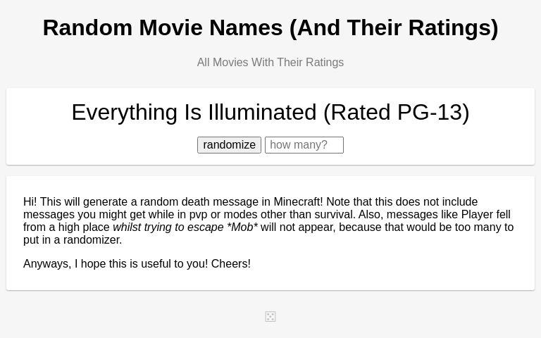 Random Movie Names (And Their Ratings) ― Perchance Generator