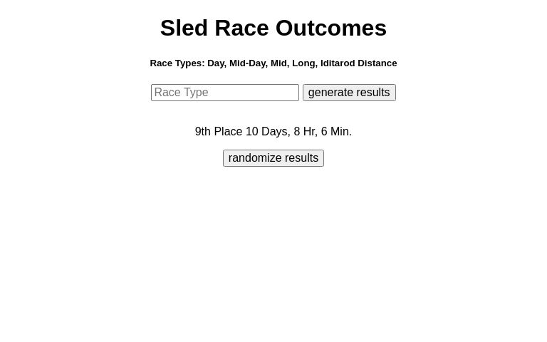 Sled Race Outcomes ― Perchance Generator