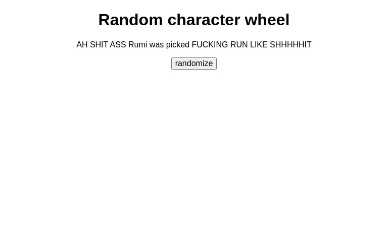 Random character wheel ― Perchance Generator