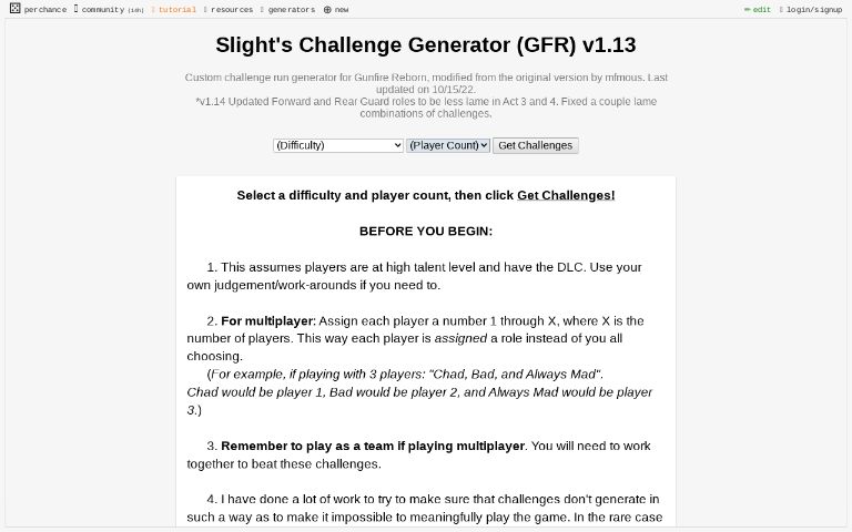 Slight's Challenge Generator (GFR) v1.13