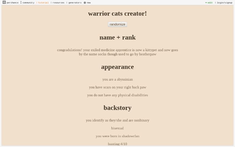 warrior cats creator! ― Perchance Generator