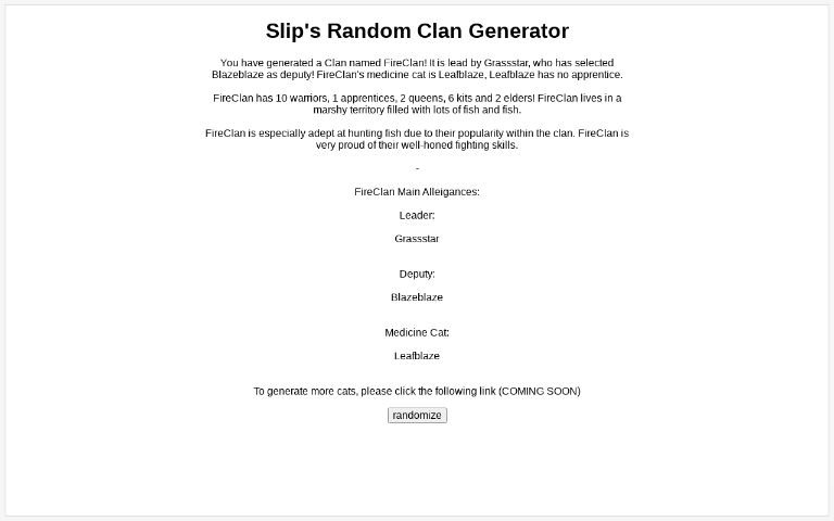Slip's Random Clan Generator