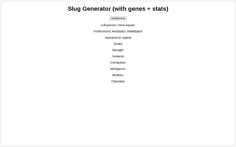 Slug Generator (with genes + stats)