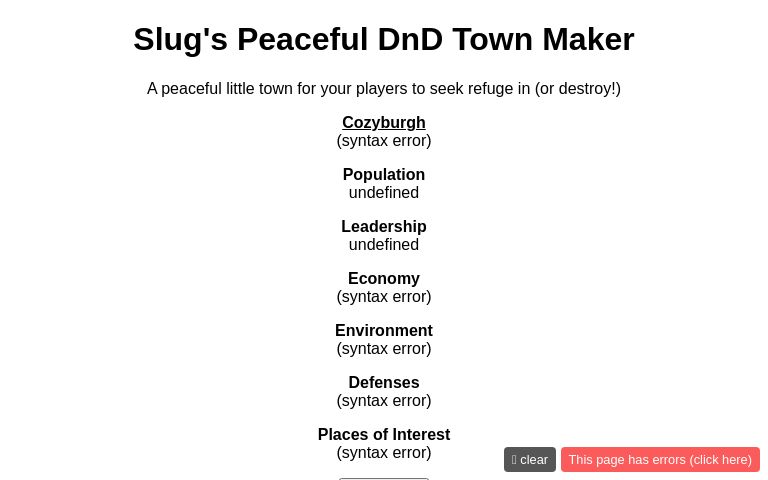 Slug's Peaceful DnD Town Maker ― Perchance Generator