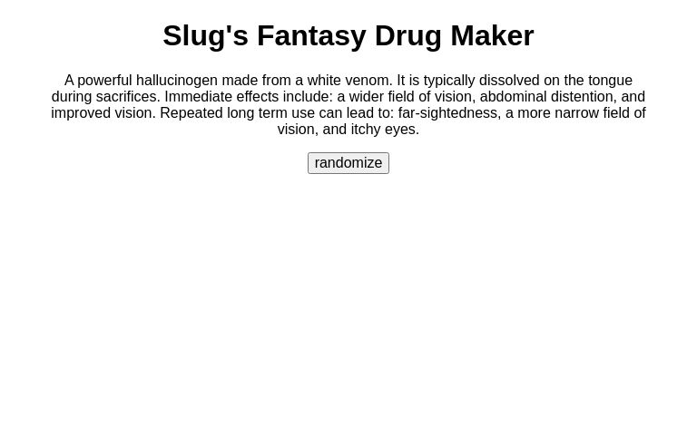 Slug's Fantasy Drug Maker ― Perchance Generator