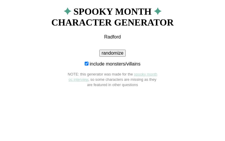 Spooky Month Character Generator