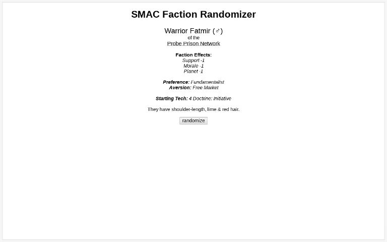 SMAC Faction Randomizer ― Perchance Generator