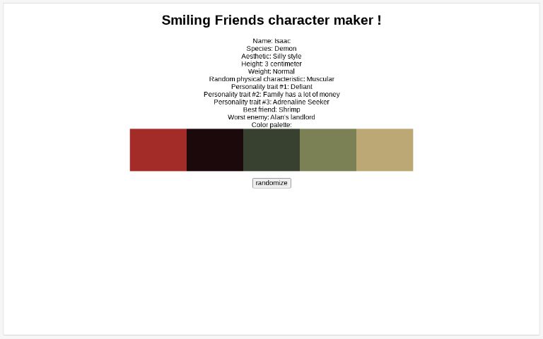 Smiling Friends character maker ! ― Perchance Generator