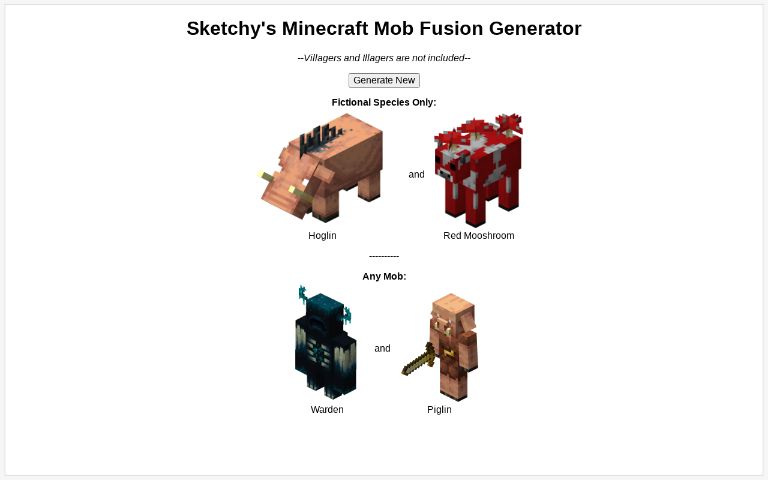 Sketchy's Minecraft Mob Fusion Generator