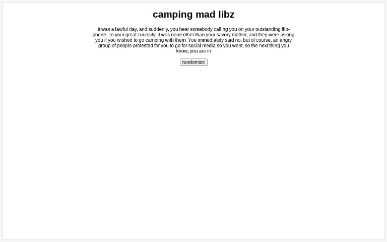 camping mad libz ― Perchance Generator