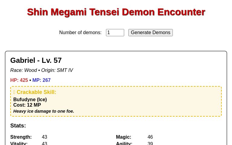 Shin Megami Tensei Demon Encounter ― Perchance Generator