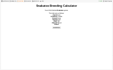 Snakatoo Breeding Calculator ― Perchance Generator