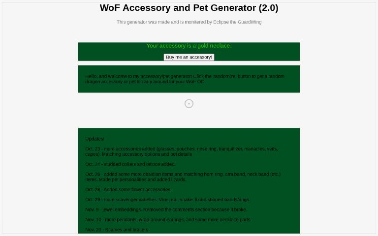WoF Accessory and Pet Generator (2.0)
