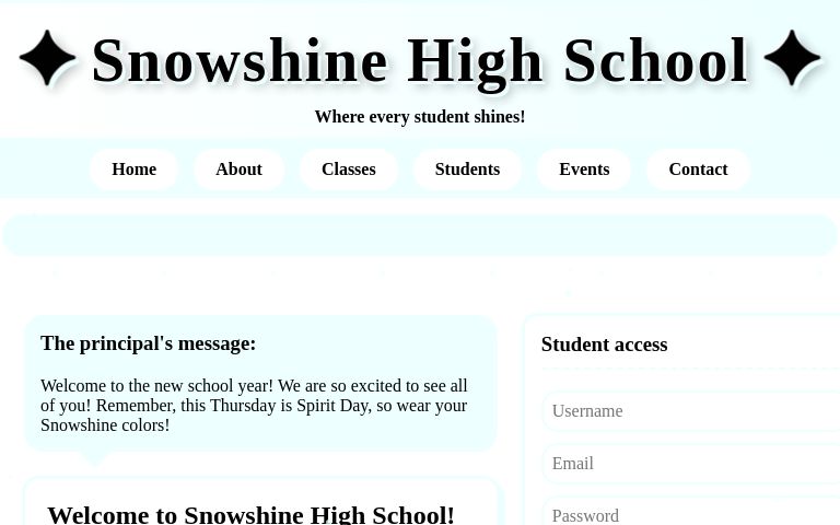 Snowshine High School ― Perchance Generator