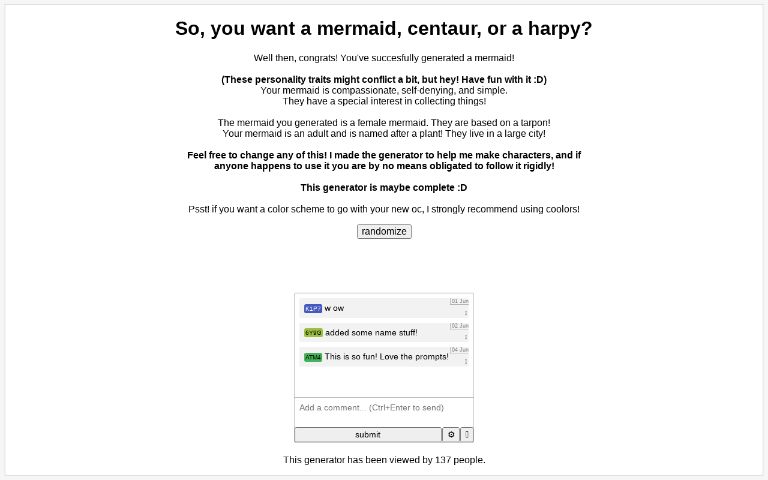 So, you want a mermaid, centaur, or a harpy? ― Perchance Generator
