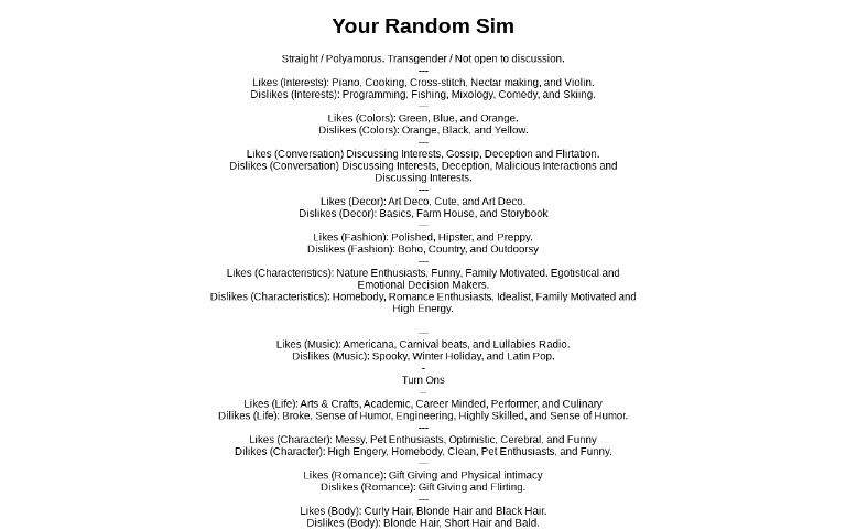 Your Random Sim ― Perchance Generator