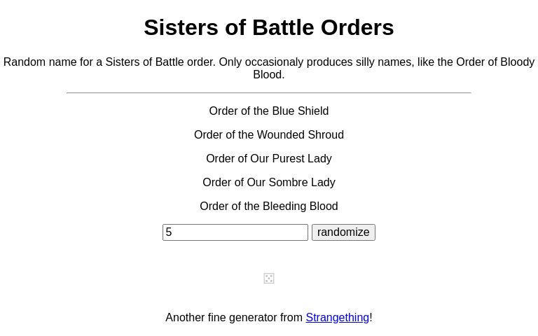 Sisters of Battle Orders ― Perchance Generator