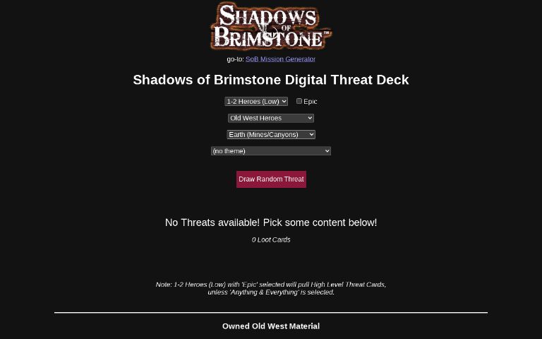 Shadows of Brimstone Digital Threat Deck ― Perchance Generator