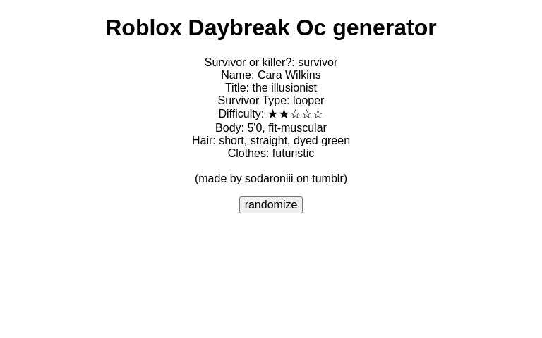 Roblox Daybreak Oc generator WIP