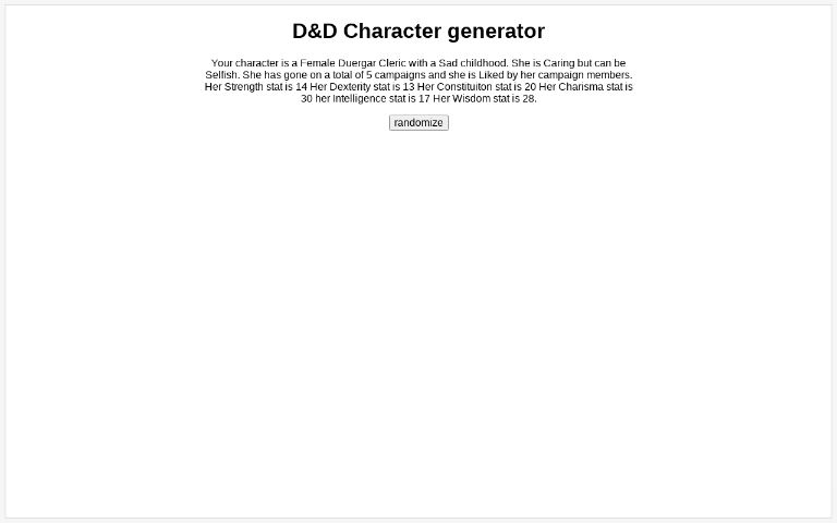 D&D Character generator