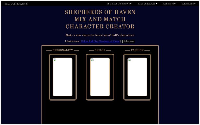 Shepherds Of Haven Mix and Match Character Creator ― Perchance Generator