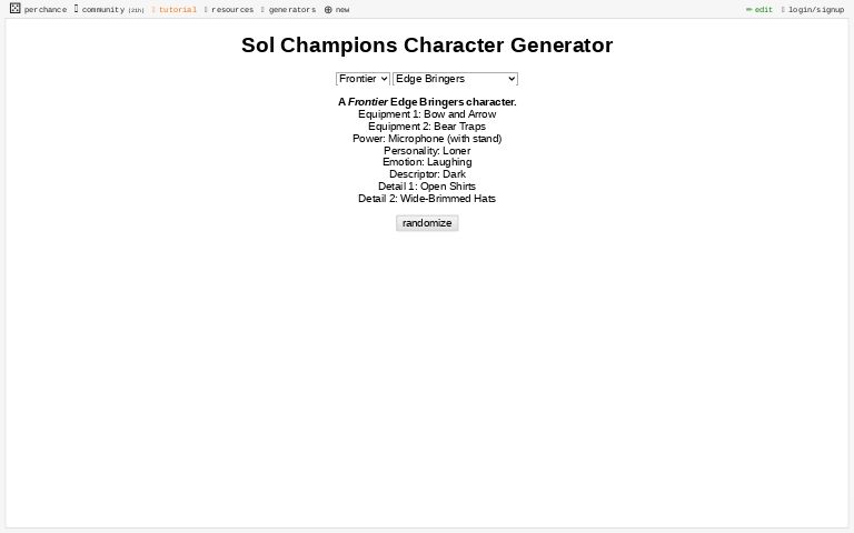 Sol Champions Character Generator