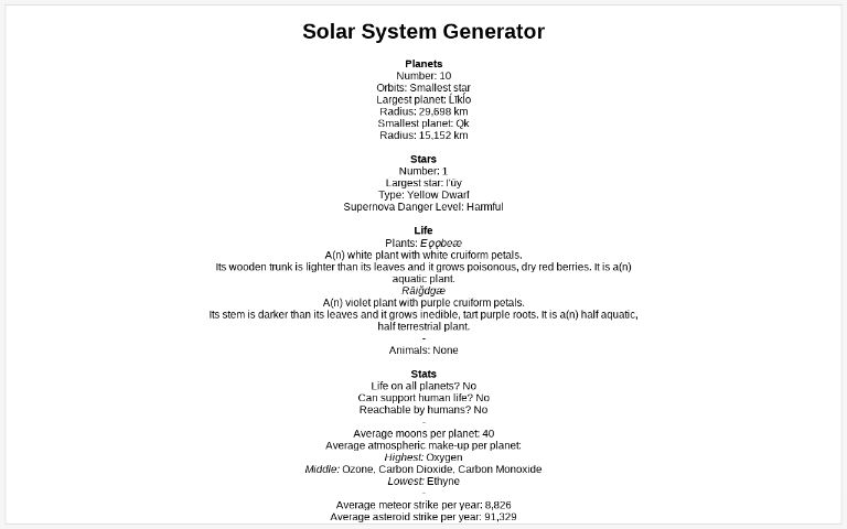 Solar System Generator