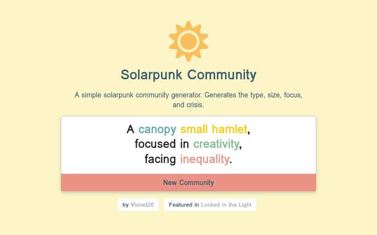 Solarpunk Community ― Perchance Generator