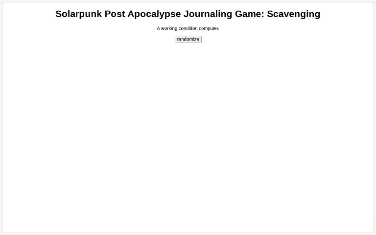 Solarpunk Post Apocalypse Journaling Game: Scavenging ― Perchance Generator