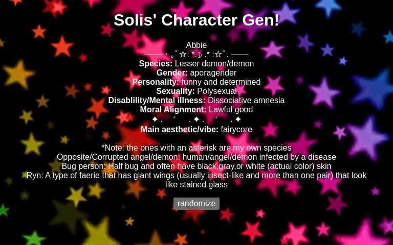Solis' Character Gen!