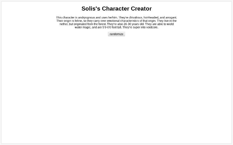 Solis's Character Creator ― Perchance Generator