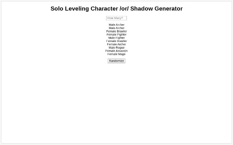 Solo Leveling Character /or/ Shadow Generator