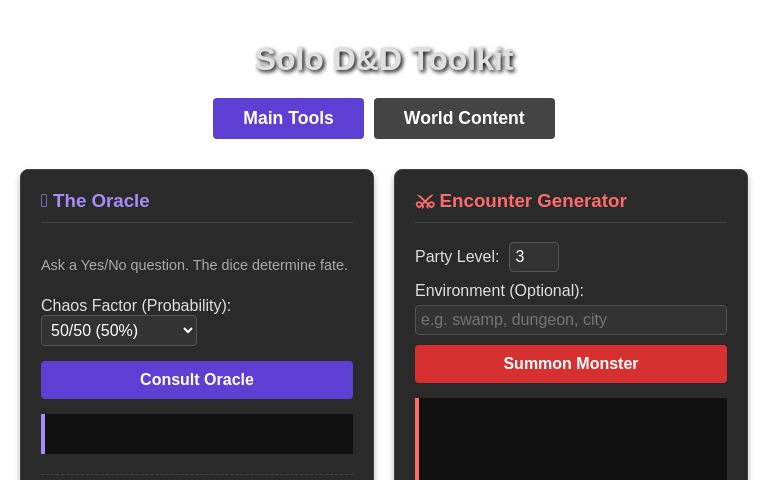 Solo D&D Toolkit ― Perchance Generator