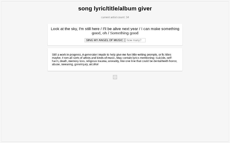 song lyric/title/album giver ― Perchance Generator