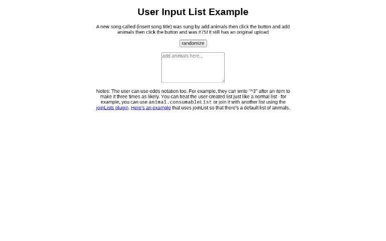 User Input List Example ― Perchance Generator
