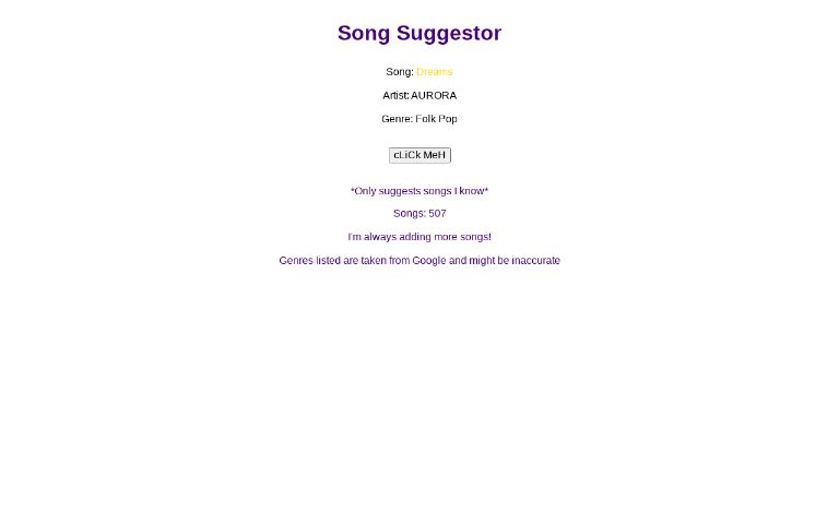 Song Suggestor ― Perchance Generator