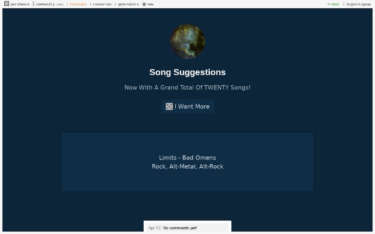 Song Suggestions ― Perchance Generator